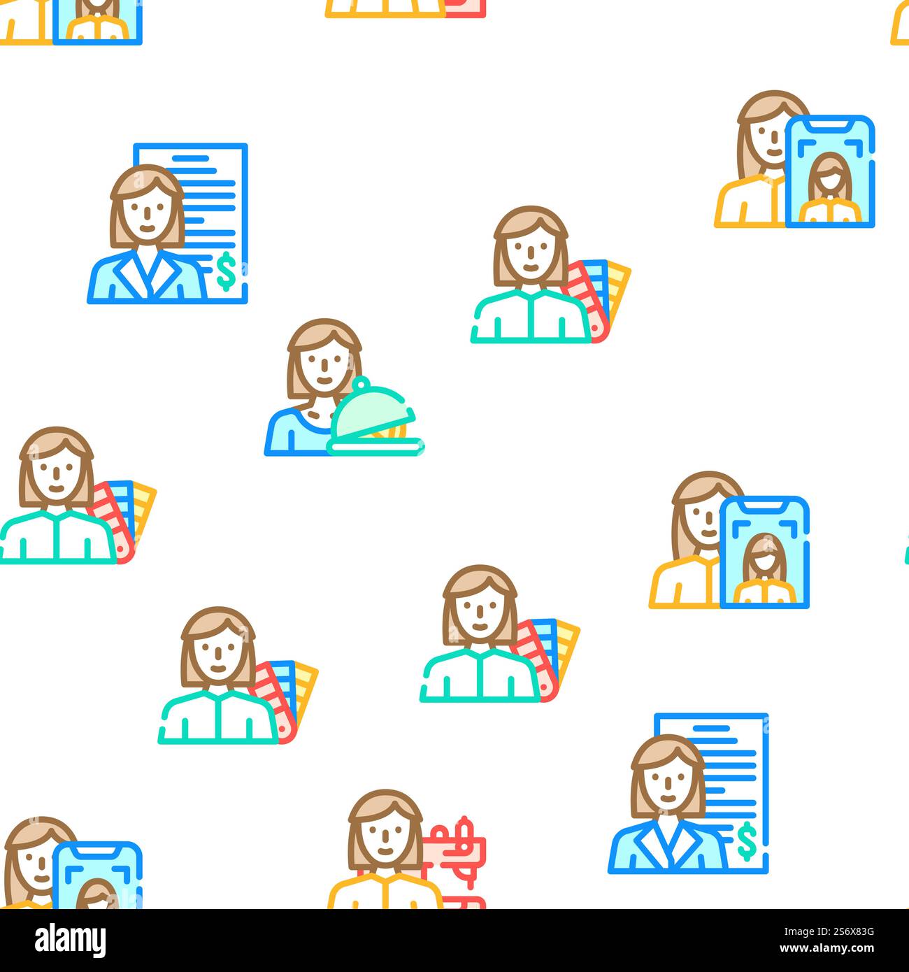 Female Occupation Vector Seamless Pattern Color Line Illustration ...