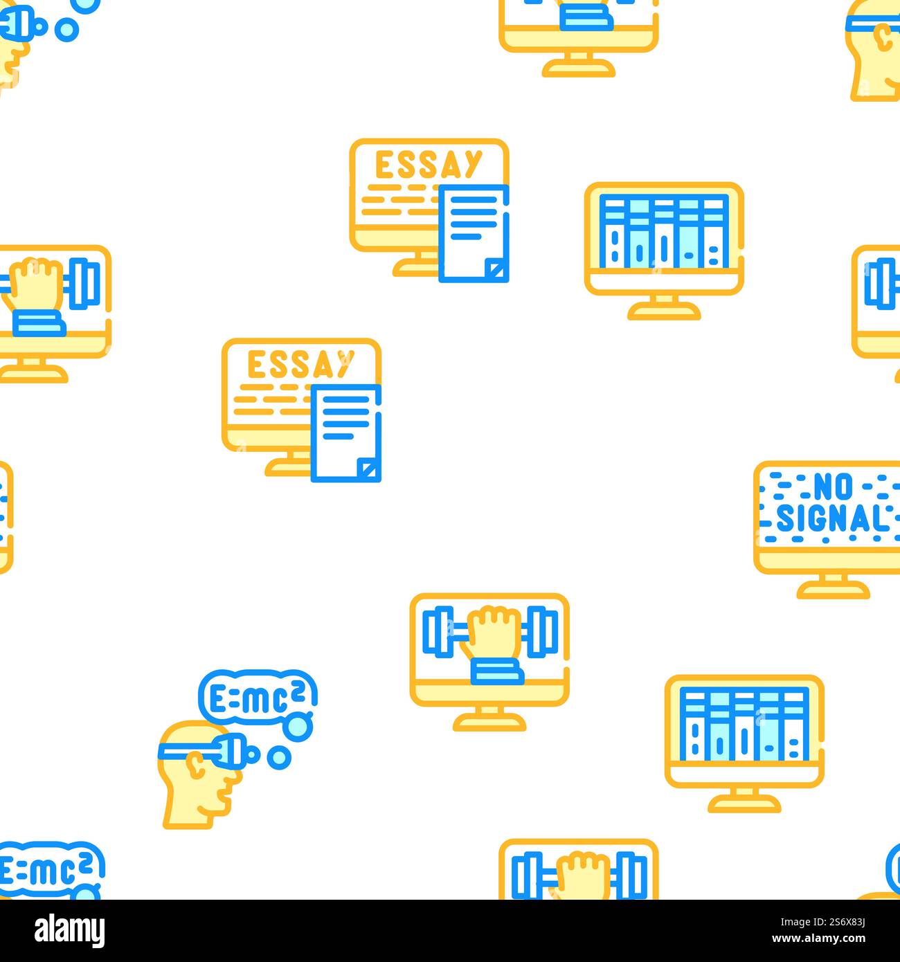 Online Education Learning Lesson Vector Seamless Pattern Color Line ...