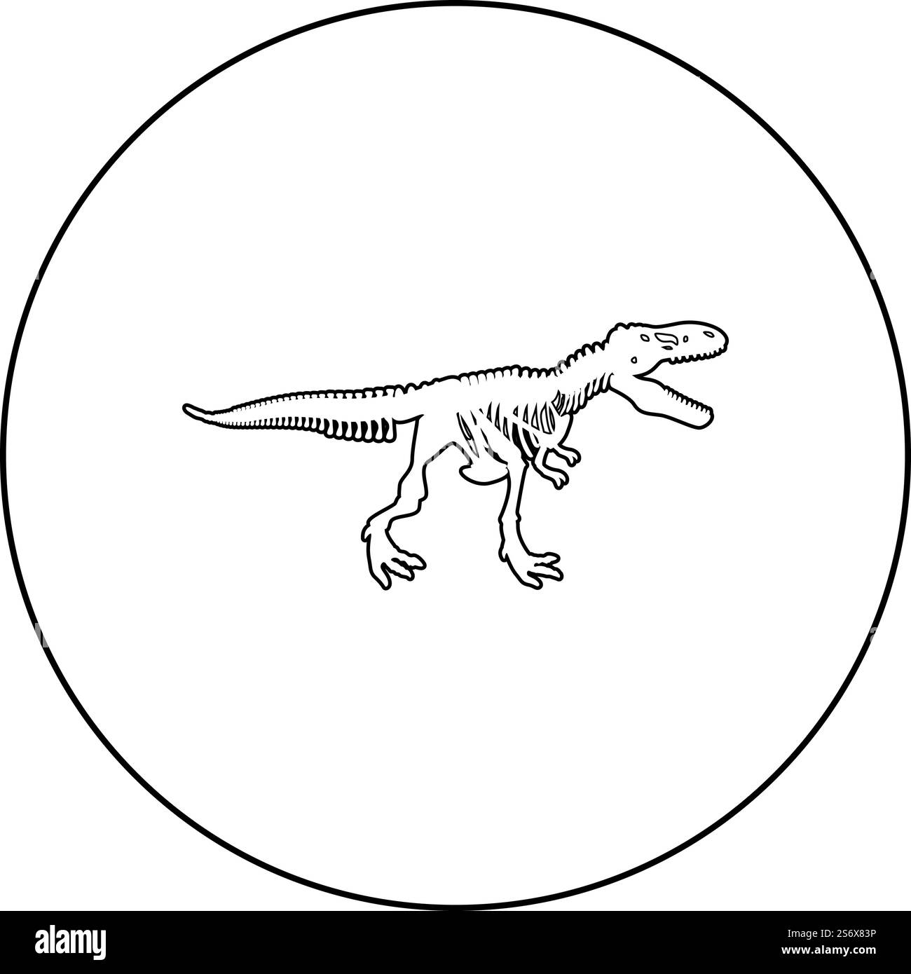 Dinosaur skeleton tyrannosaurus rex bones silhouettes icon in circle ...