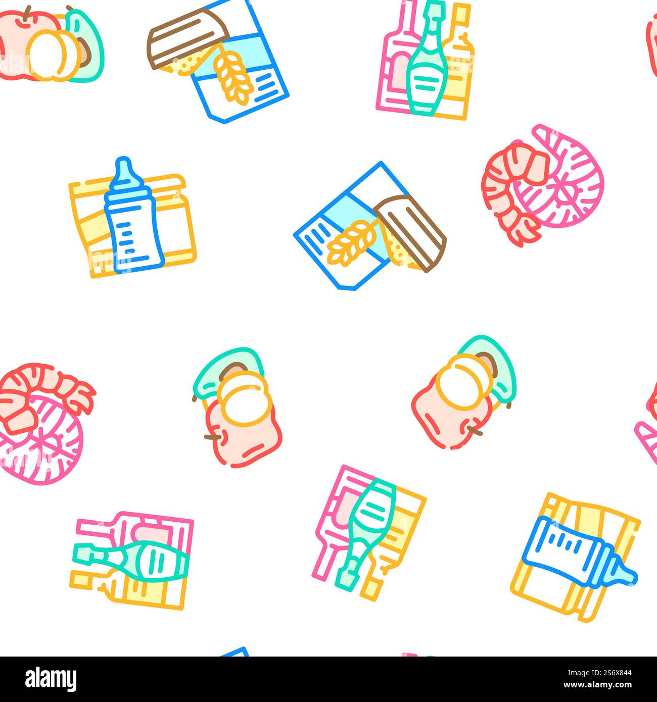 Supermarket Selling Department Vector Seamless Pattern Color Line ...