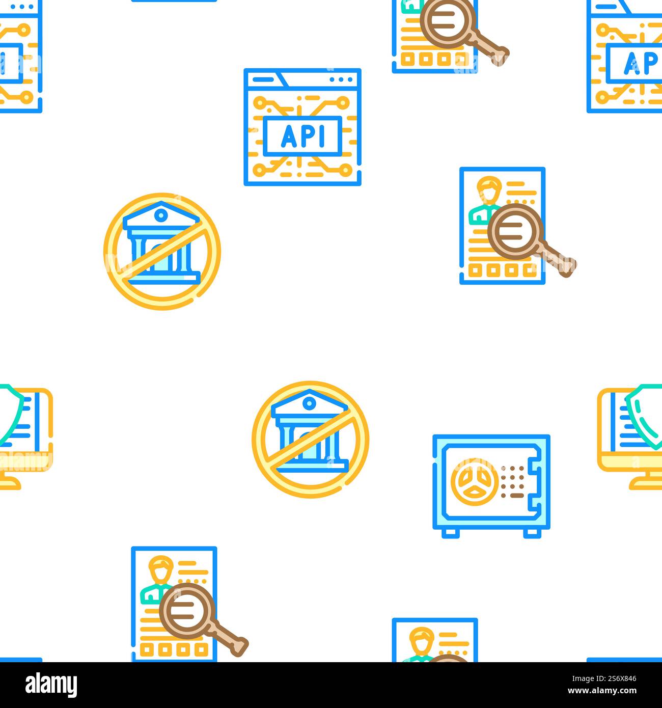 Financial Technology And Software Vector Seamless Pattern Color Line ...