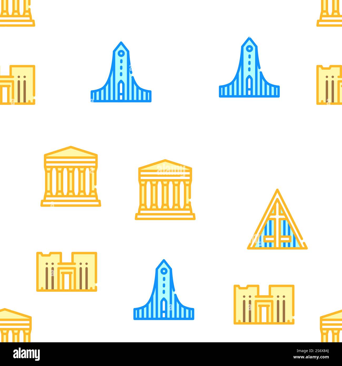 Temple Construction Vector Seamless Pattern Color Line Illustration ...
