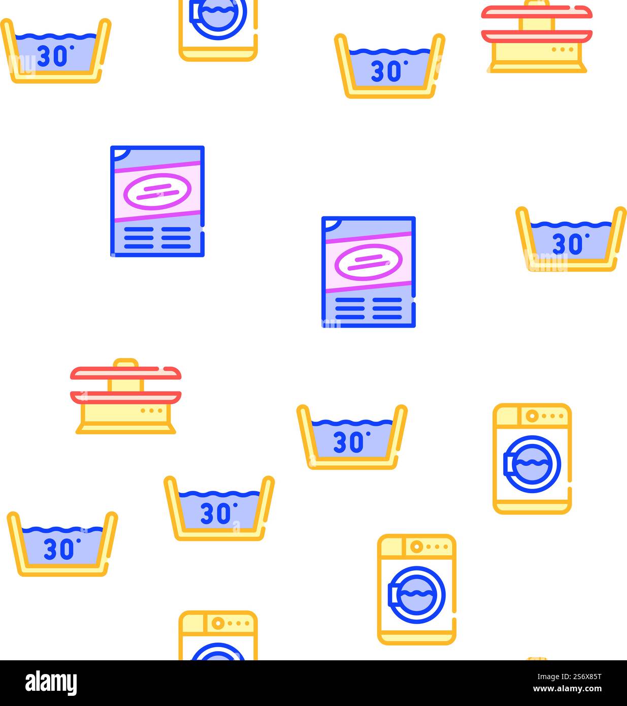 Laundry Service Tool Vector Seamless Pattern Color Line Illustration ...