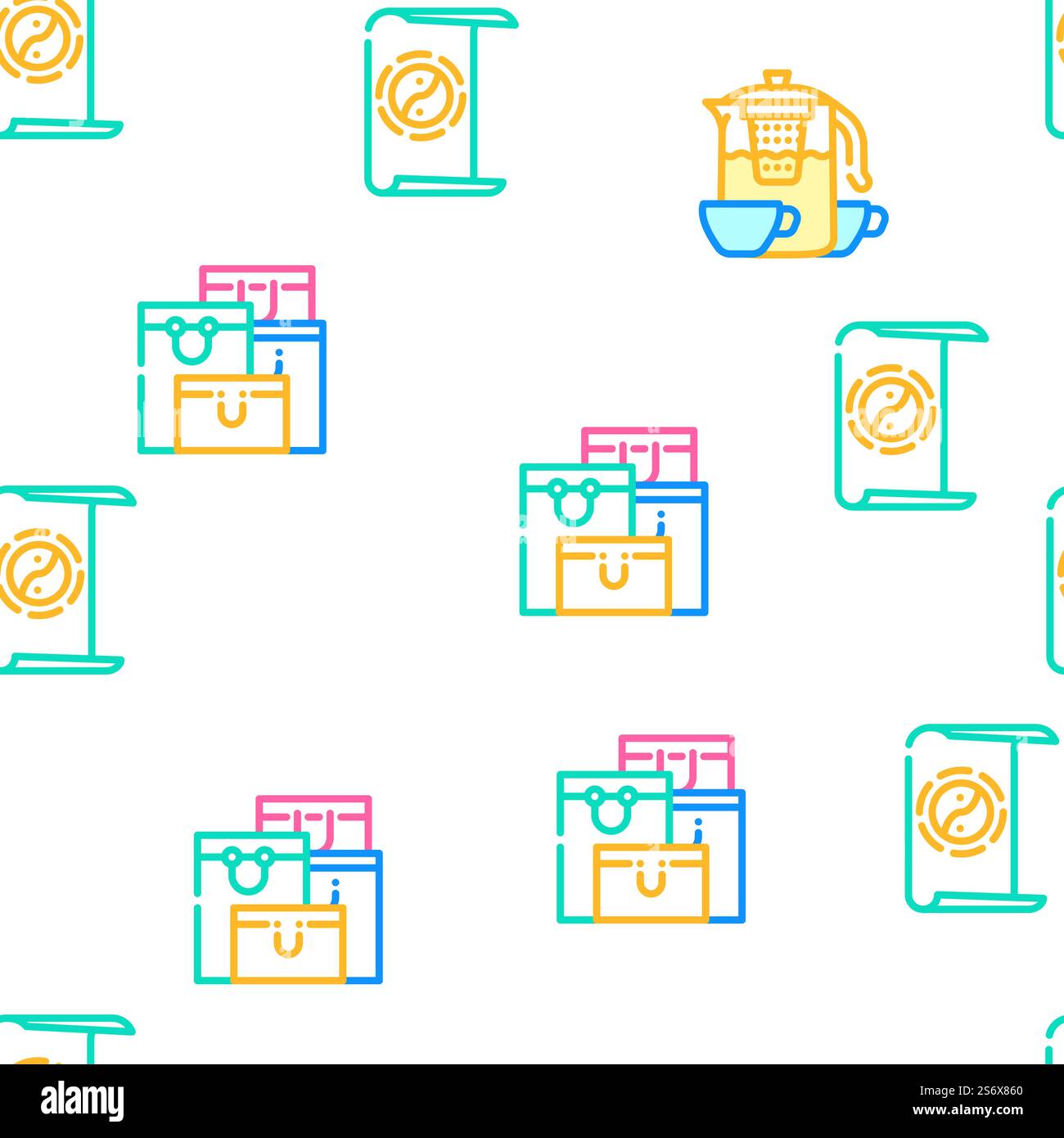 Relax Therapy Time Vector Seamless Pattern Color Line Illustration ...