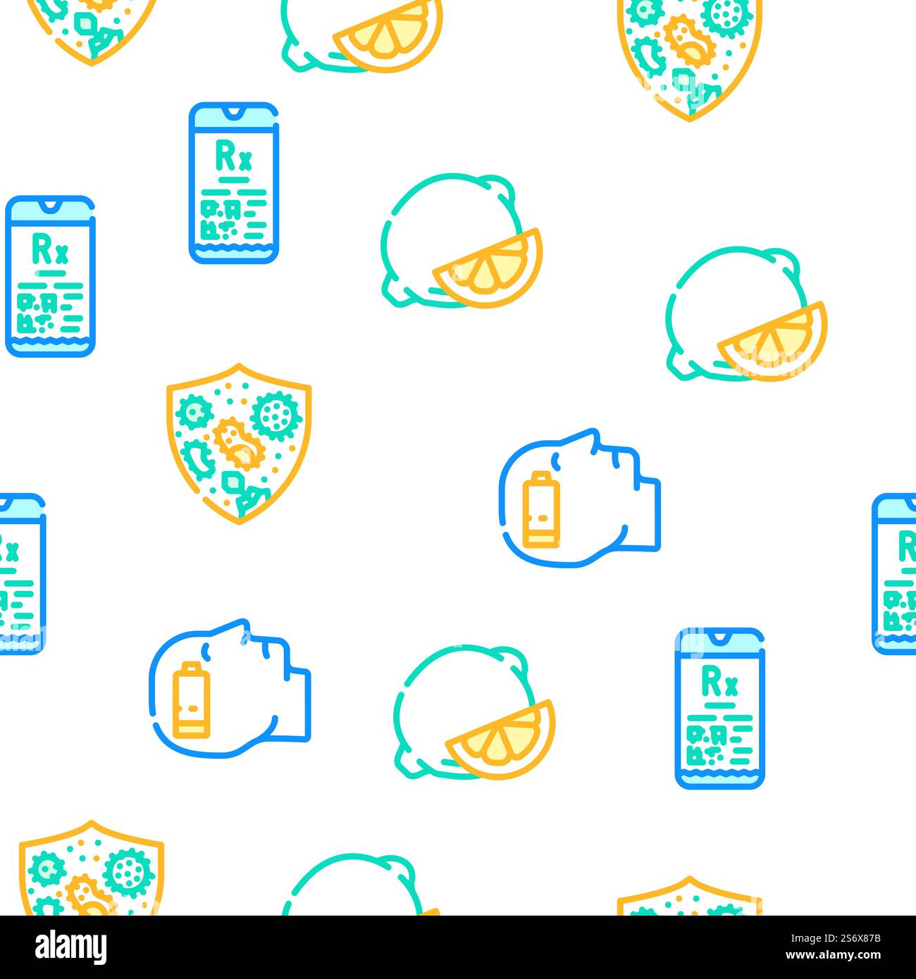 Flu Disease Treatment Vector Seamless Pattern Color Line Illustration ...
