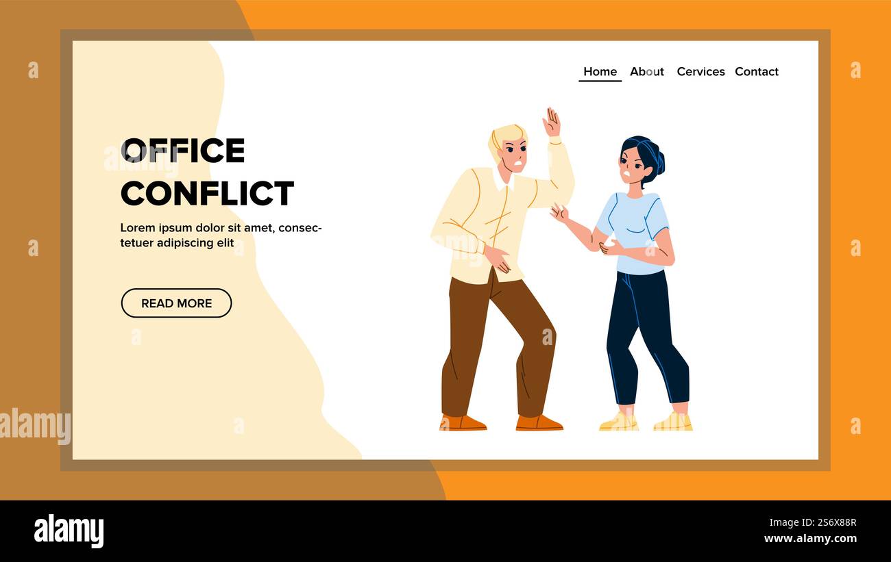 Office Conflict Man And Woman Employees Vector. Office Conflict Between ...