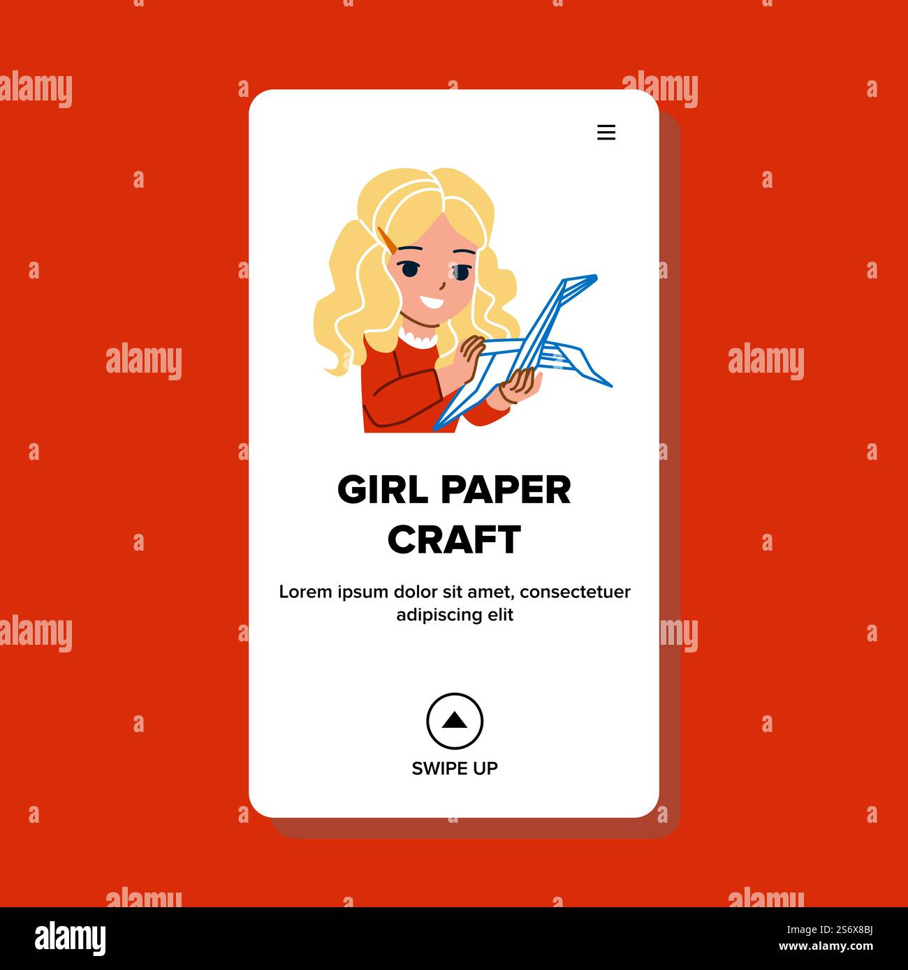 Girl Paper Craft In Kindergarten Classroom Vector. Preschooler Girl ...
