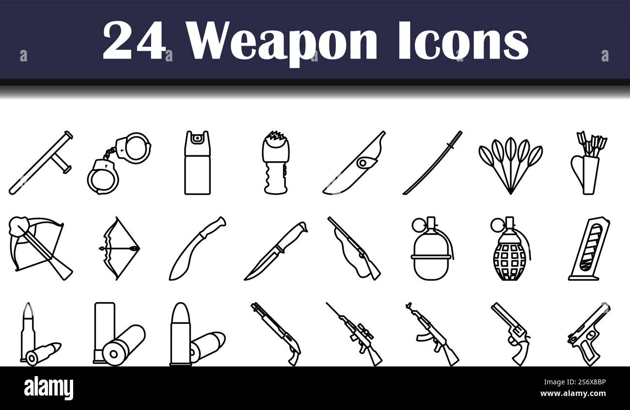 Weapon Icon Set. Bold outline design with editable stroke width. Vector ...