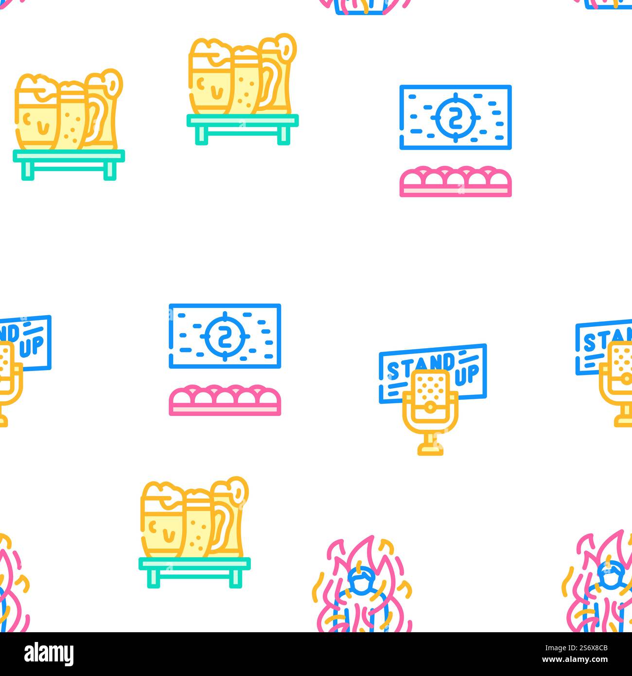 Events And Festival Vector Seamless Pattern Color Line Illustration ...