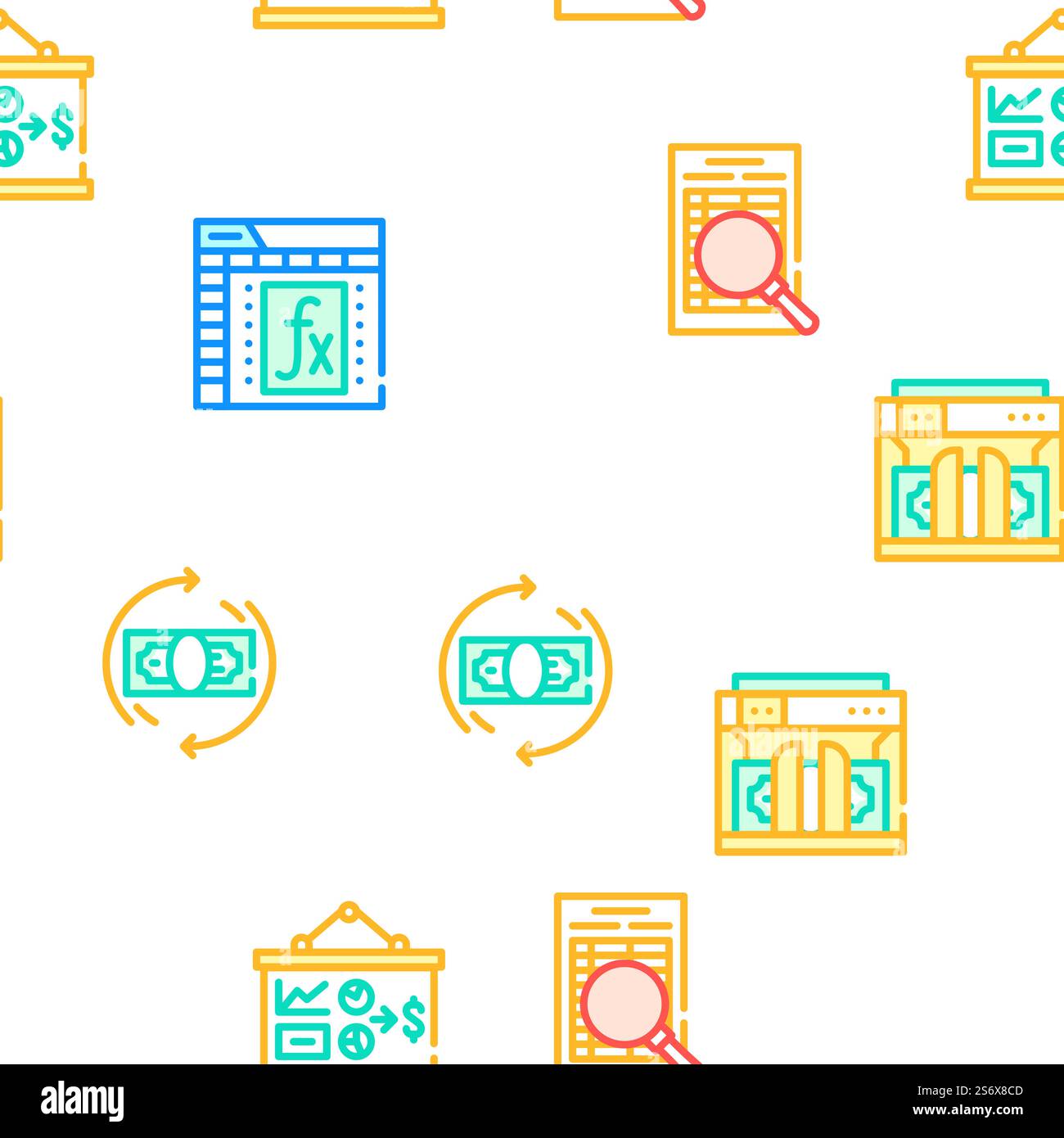 Accounting And Finance Vector Seamless Pattern Color Line Illustration ...