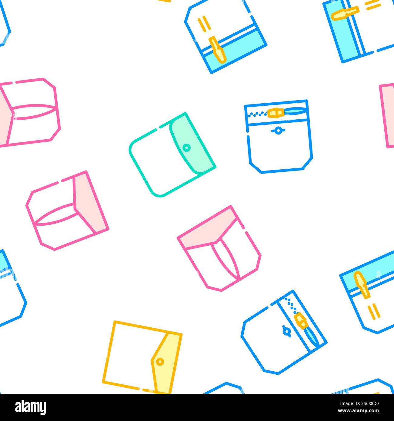 Patch Pocket Clothes Vector Seamless Pattern Color Line Illustration ...