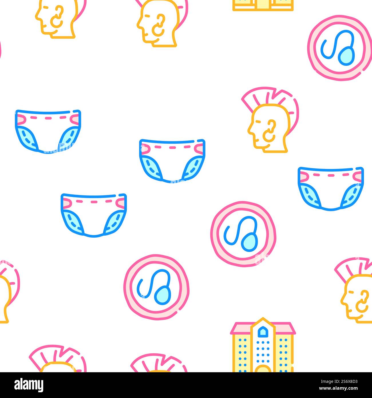 Life Cycle People Vector Seamless Pattern Color Line Illustration. Life ...