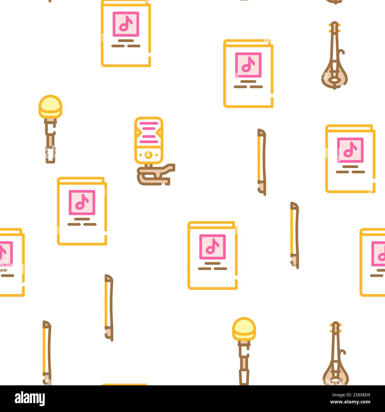 Violin String Musical Instrument Vector Seamless Pattern Color Line Illustration Violin String