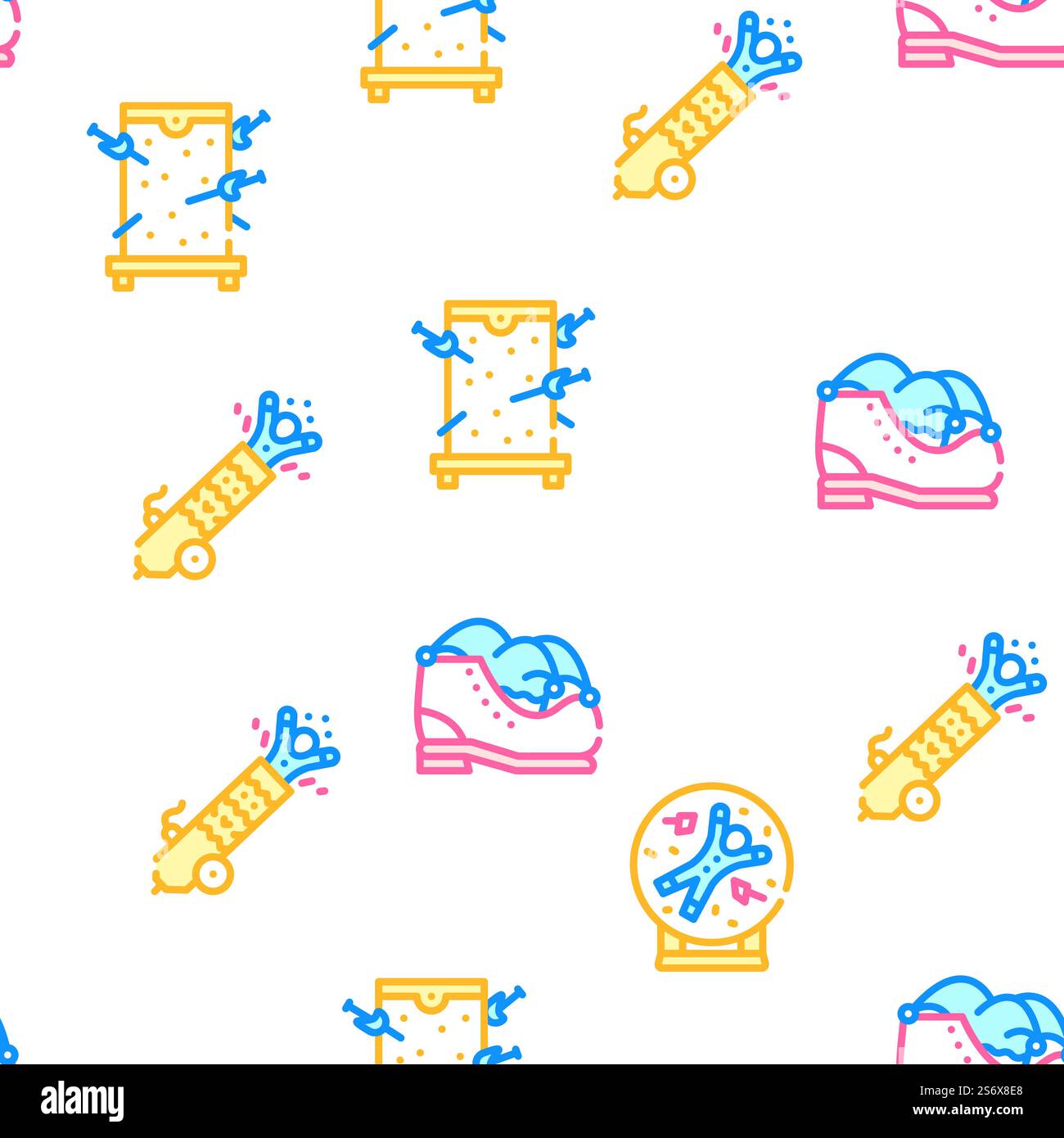 Circus Entertainment Vector Seamless Pattern Color Line Illustration. Circus Entertainment ...