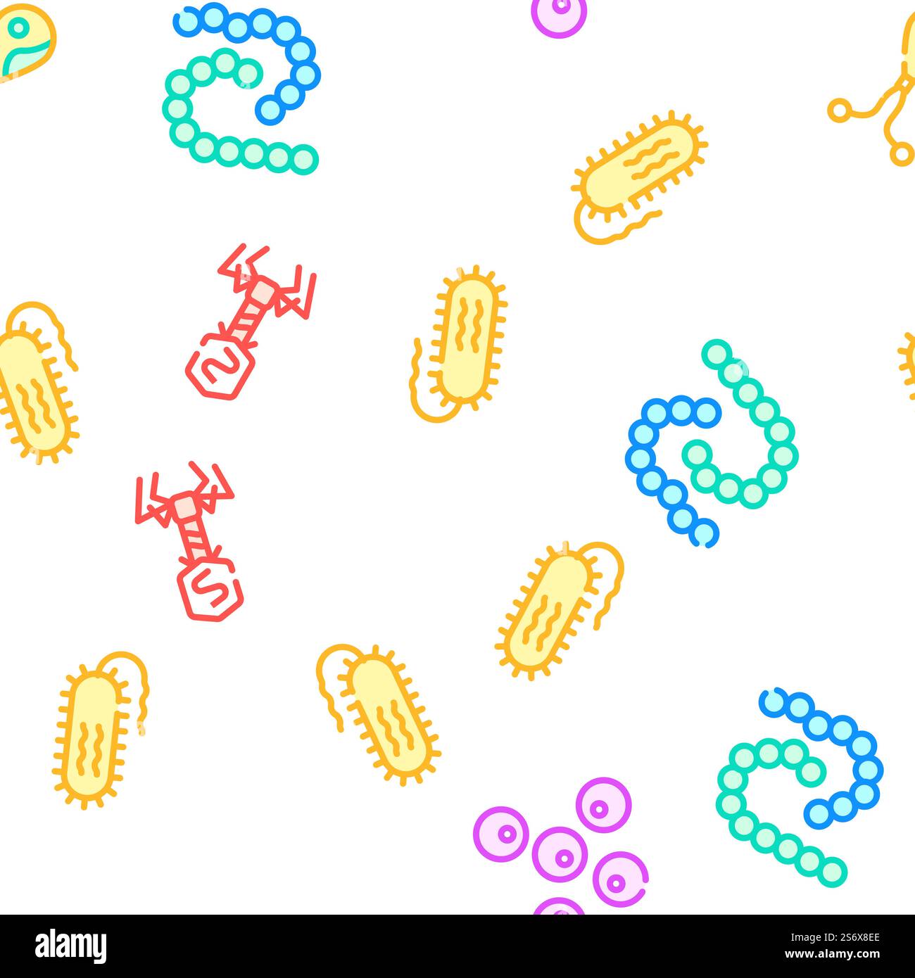 Pathogen Virus Disease Collection Vector Seamless Pattern Color Line ...