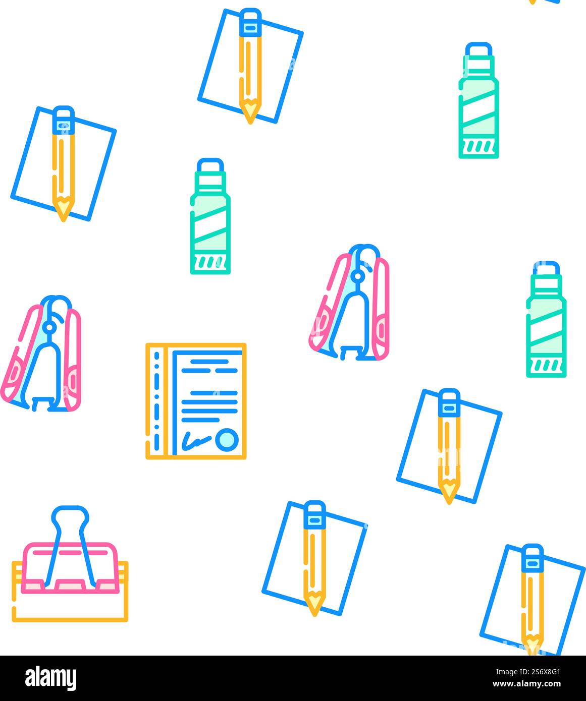 Stationery Equipment Vector Seamless Pattern Color Line Illustration ...