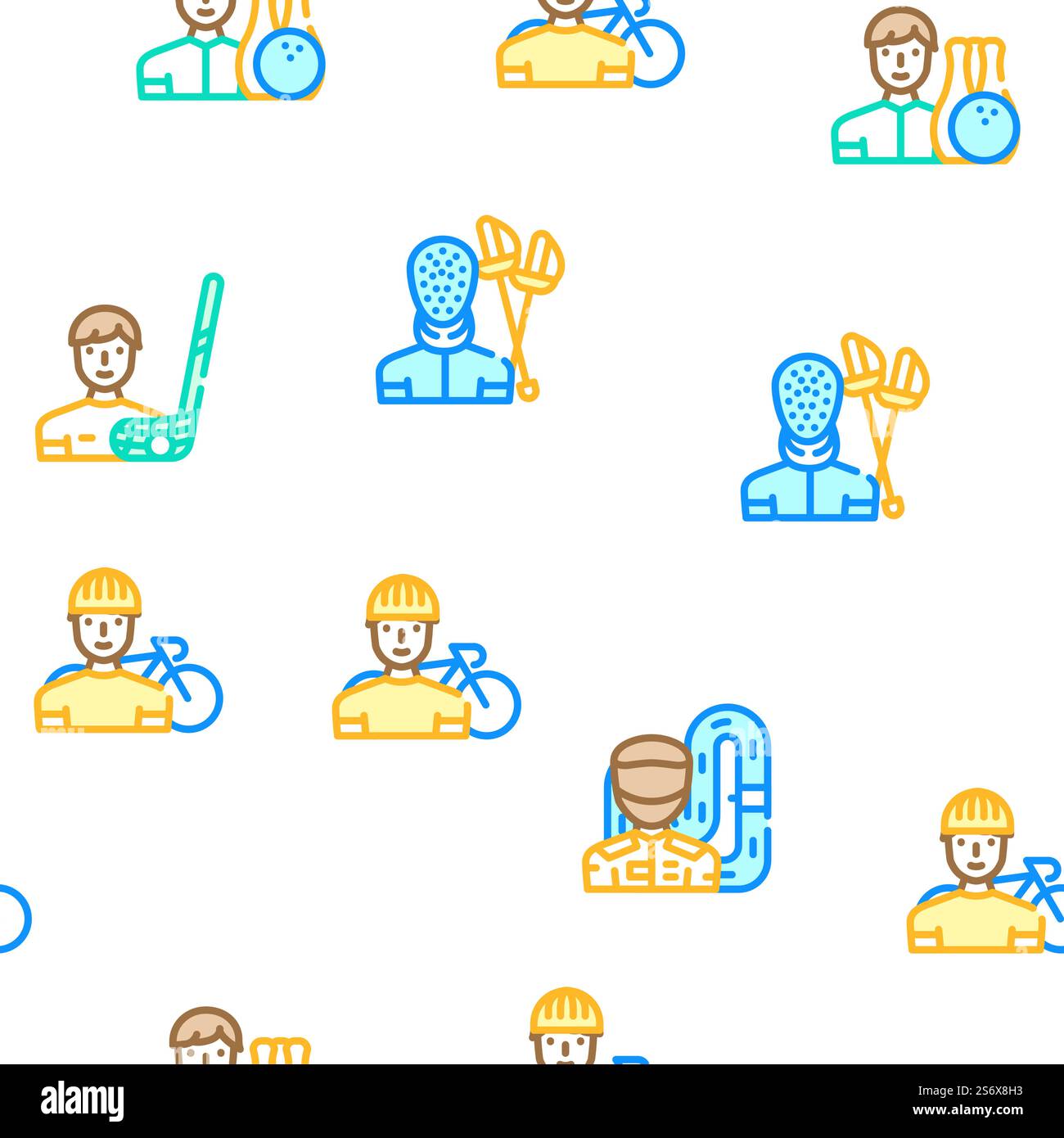 Male Sport Activities Vector Seamless Pattern Color Line Illustration ...