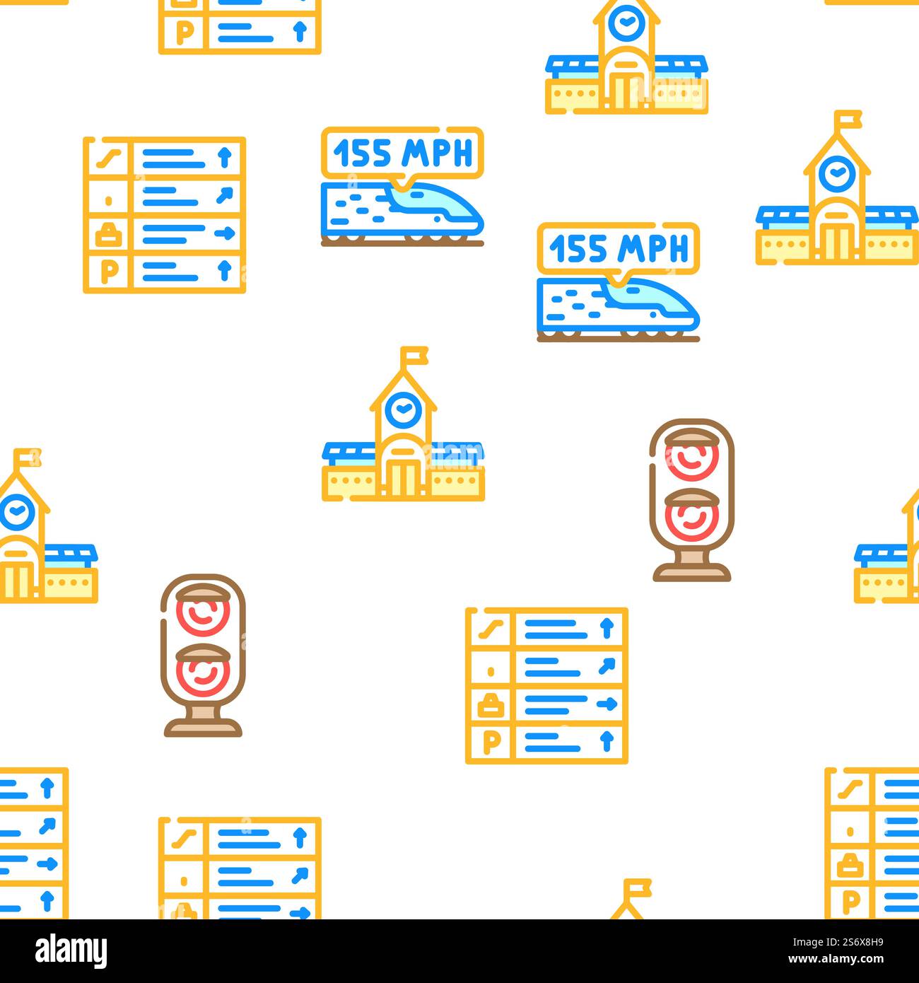 Railway Train Transportation Vector Seamless Pattern Color Line ...