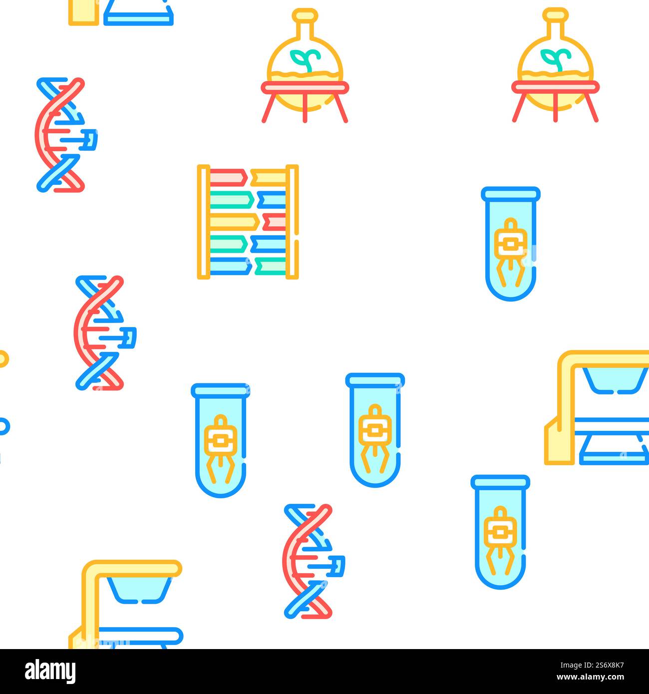 Biotech Technology Collection Vector Seamless Pattern Color Line ...