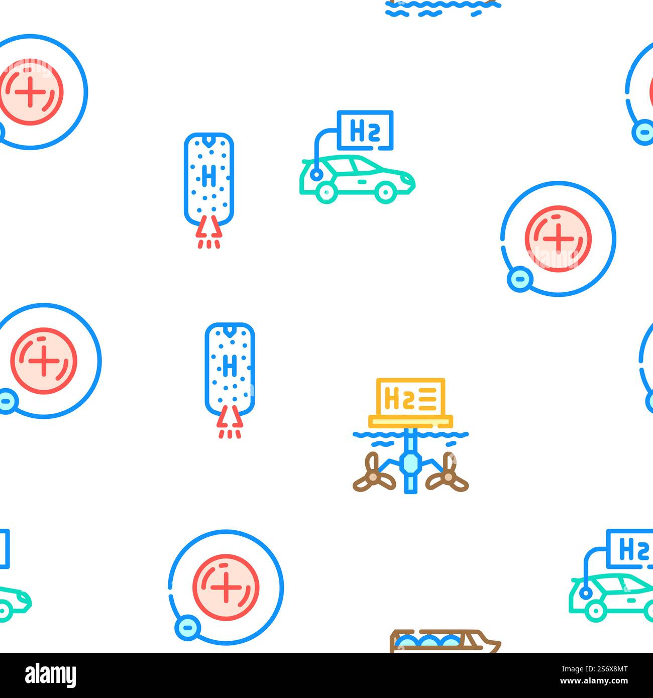 Hydrogen Energy Gas Vector Seamless Pattern Color Line Illustration ...