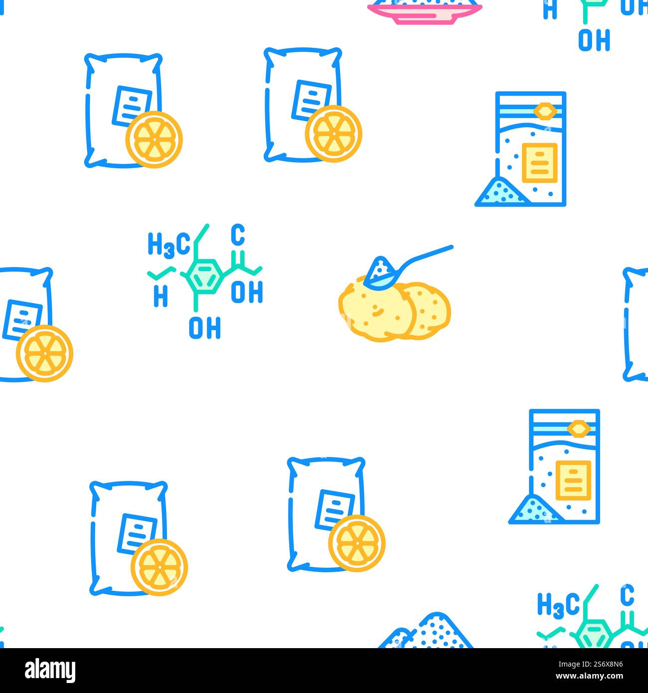 Food Additives Formula Vector Seamless Pattern Color Line Illustration ...