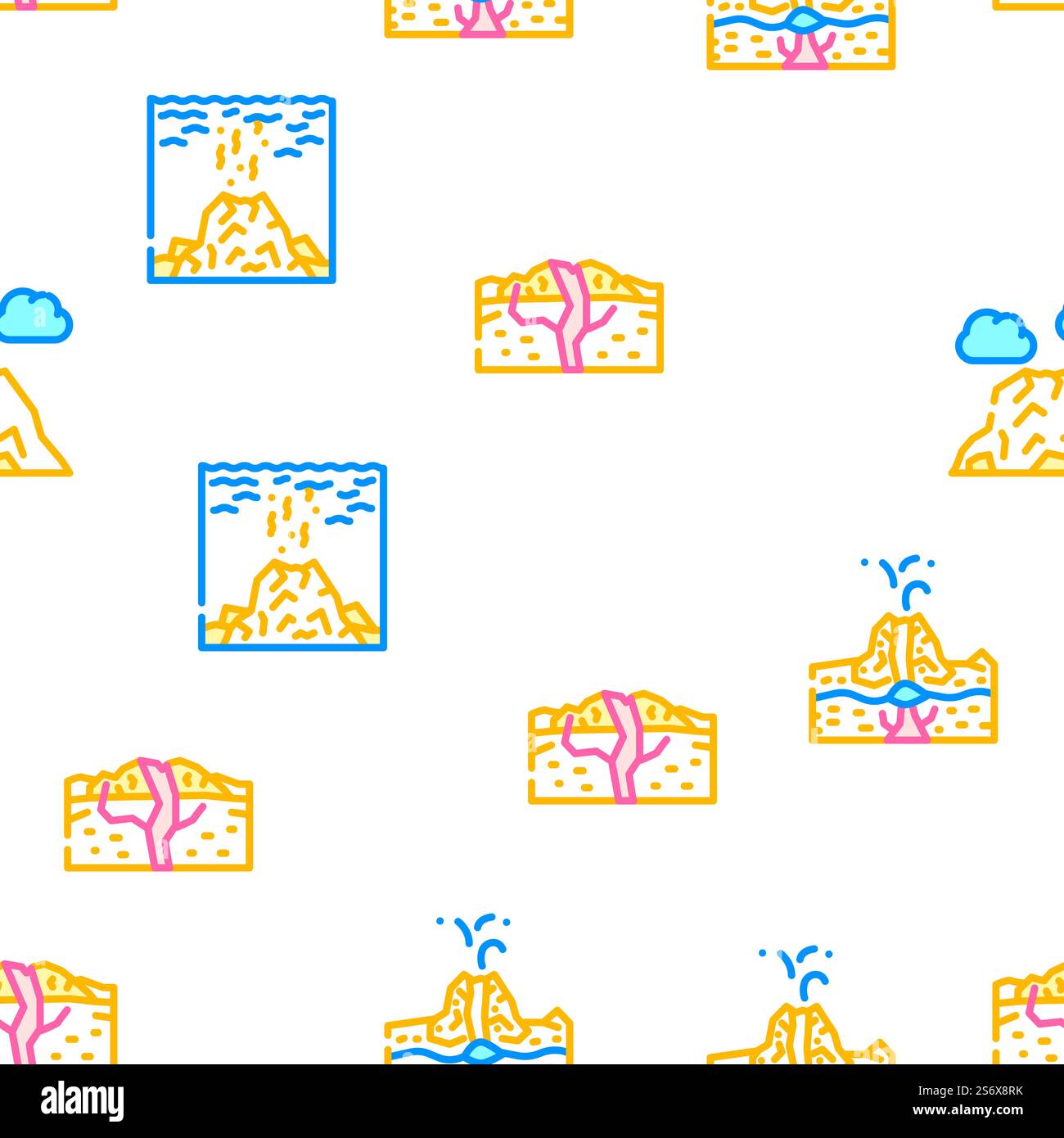 Volcano Lava Eruption Vector Seamless Pattern Color Line Illustration ... Volcano Lava Eruption Vector Seamless Pattern Color Line Illustration ...