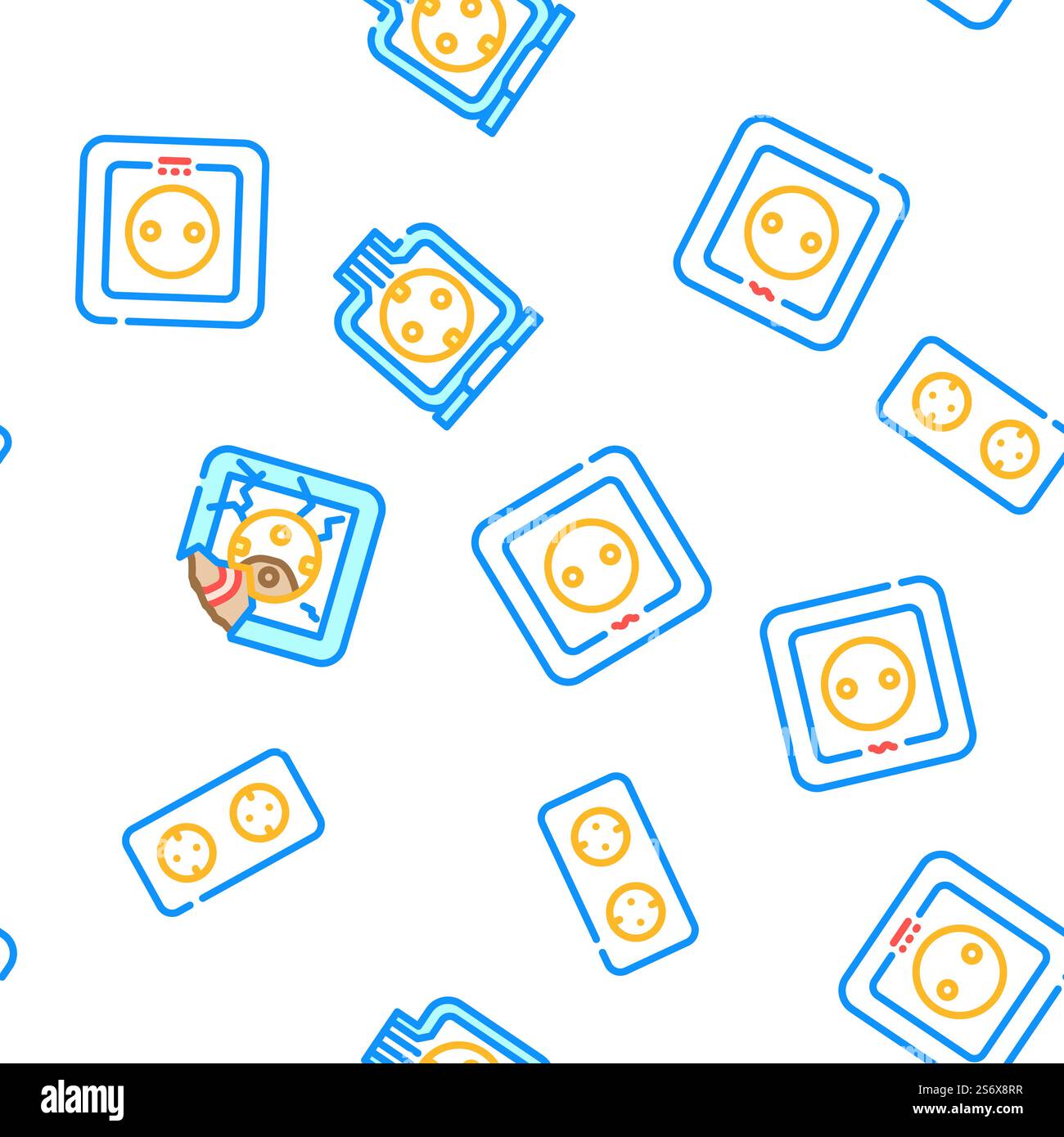 Socket Power Electrical Accessory Vector Seamless Pattern Color Line ...