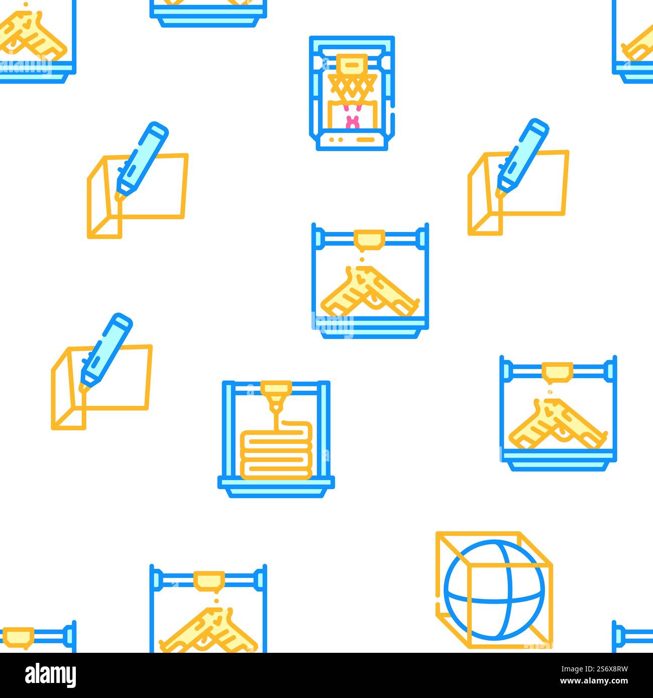 3d Printing Equipment Vector Seamless Pattern Color Line Illustration ...