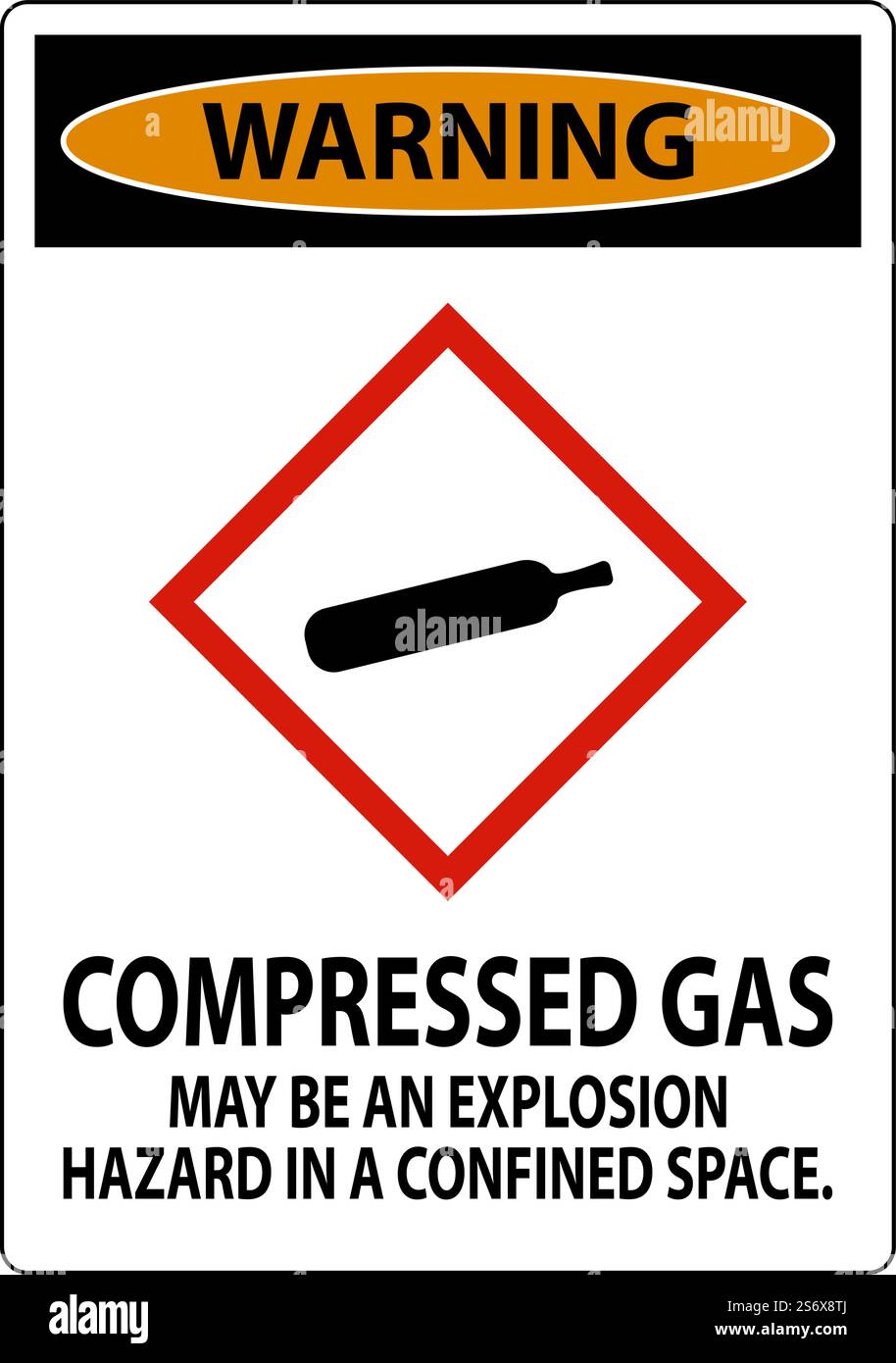 Warning Compressed Gas GHS Sign On White Background Stock Vector Image ...