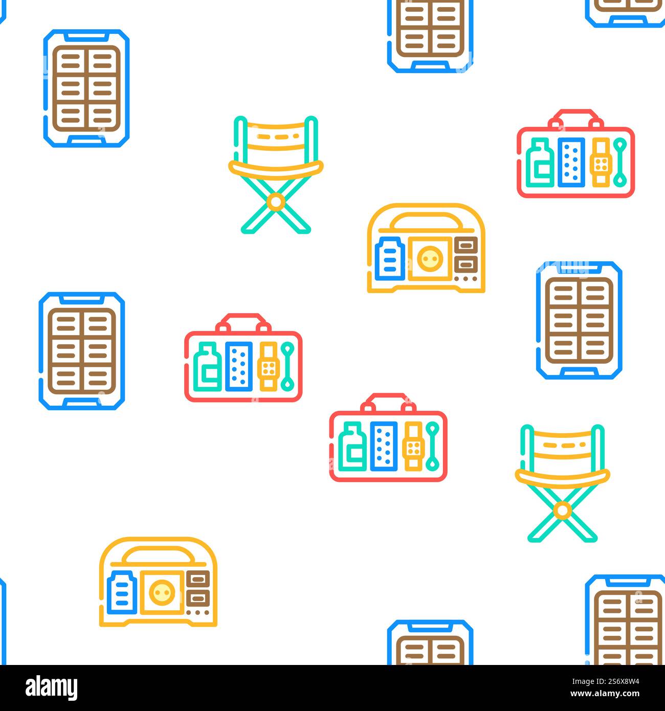 Camping Hiker Tool And Gadget Vector Seamless Pattern Color Line ...