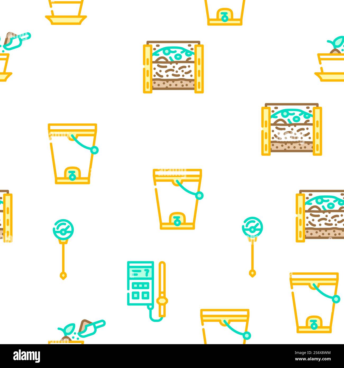 Compost Production Vector Seamless Pattern Color Line Illustration ...