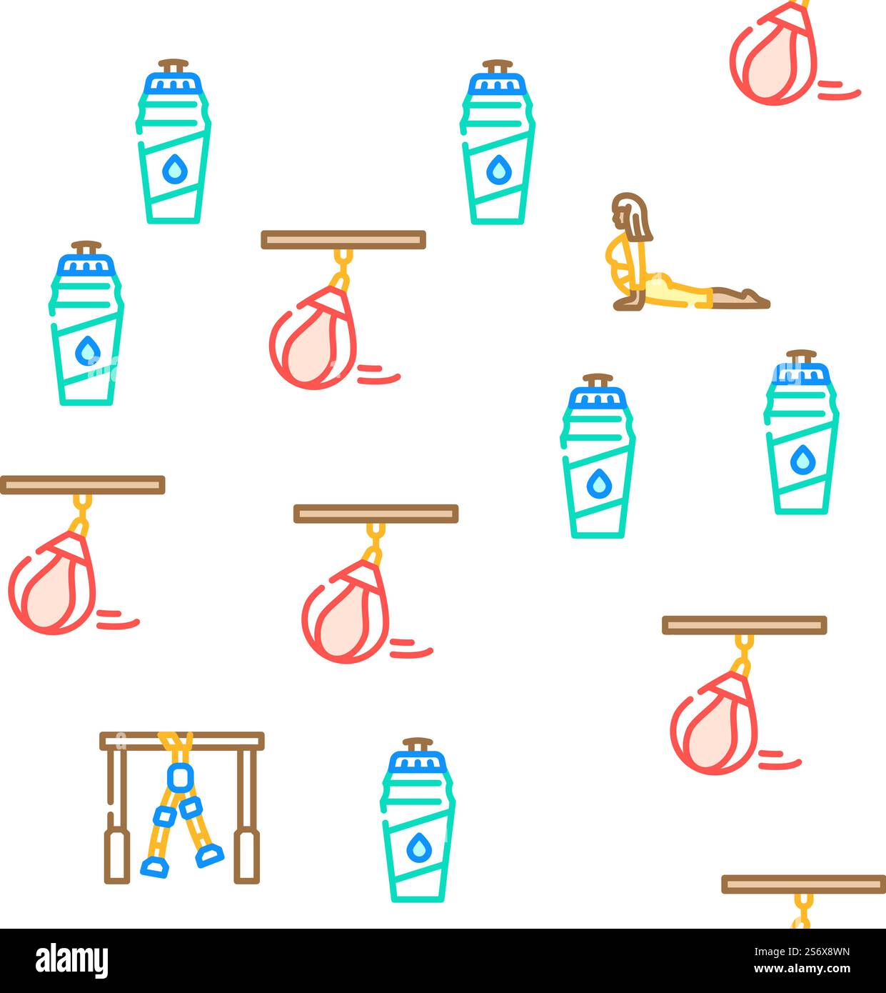 Fitness Gym Sportive Equipment Vector Seamless Pattern Color Line ...