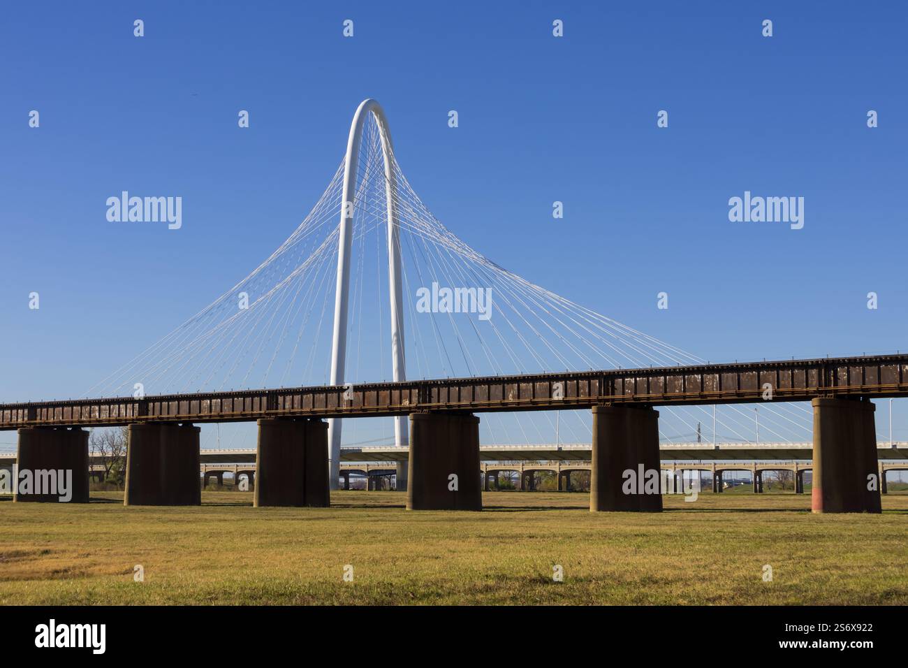 Modern Margaret Hunt Hill Bridge over Trinity river in Dallas, Texas ...