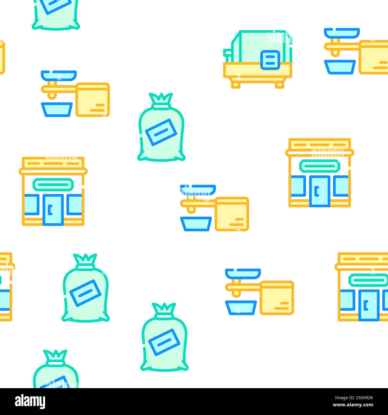Oil Production Plant Collection Vector Seamless Pattern Color Line ...