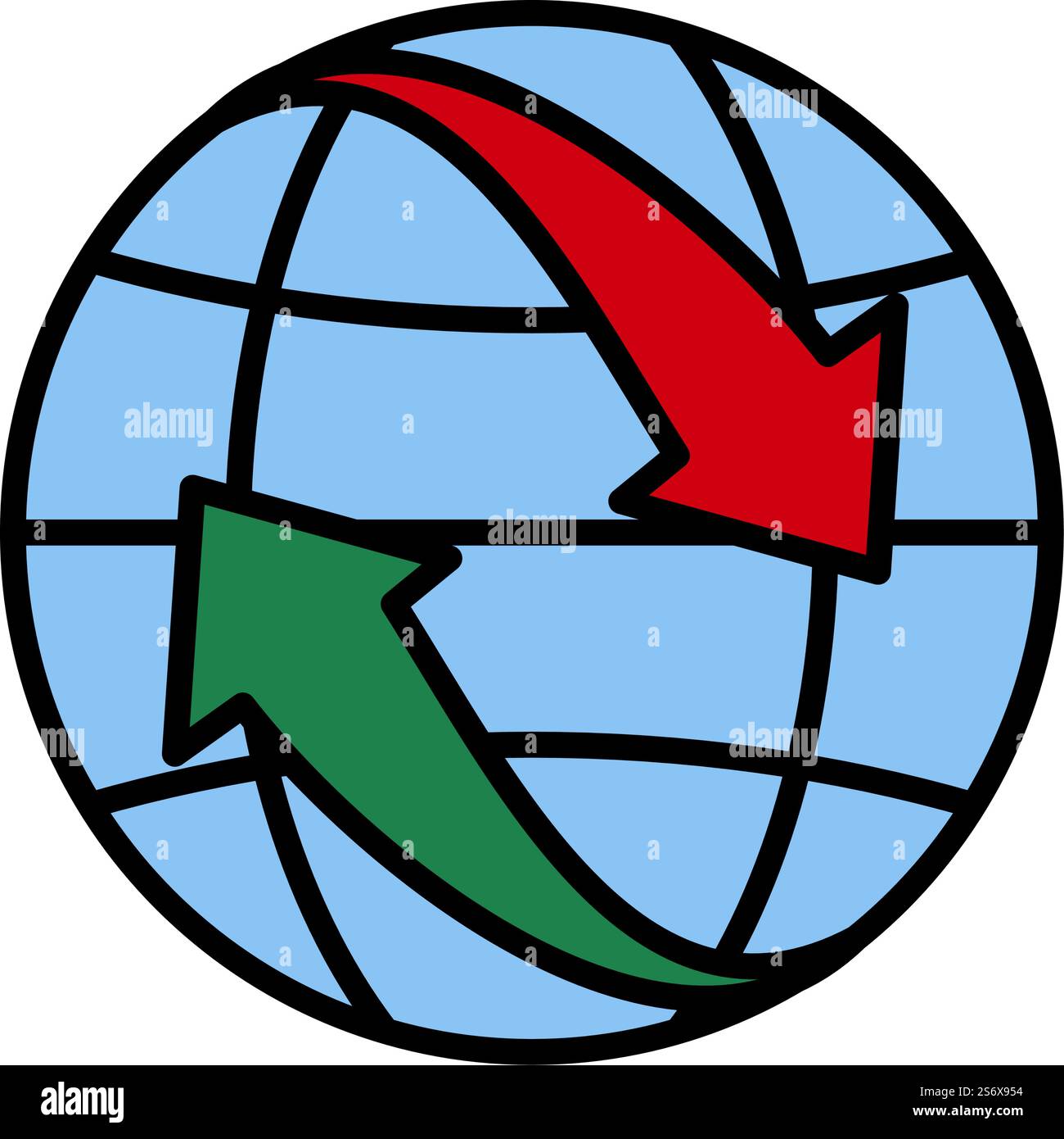 Icon Of Globe With Arrows. Editable Bold Outline With Color Fill Design ...
