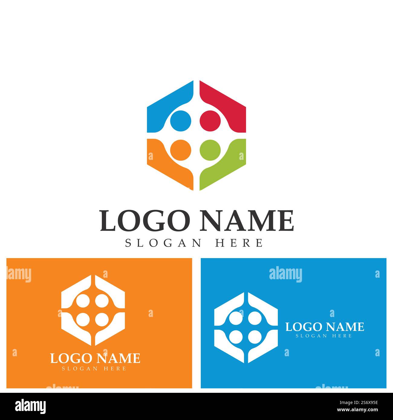 Teamwork connecting people hexagon concept logo symbol icon vector ...