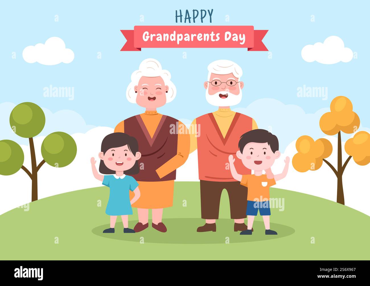 Happy Grandparents Day Cute Cartoon Illustration with Grandchild, Older ...