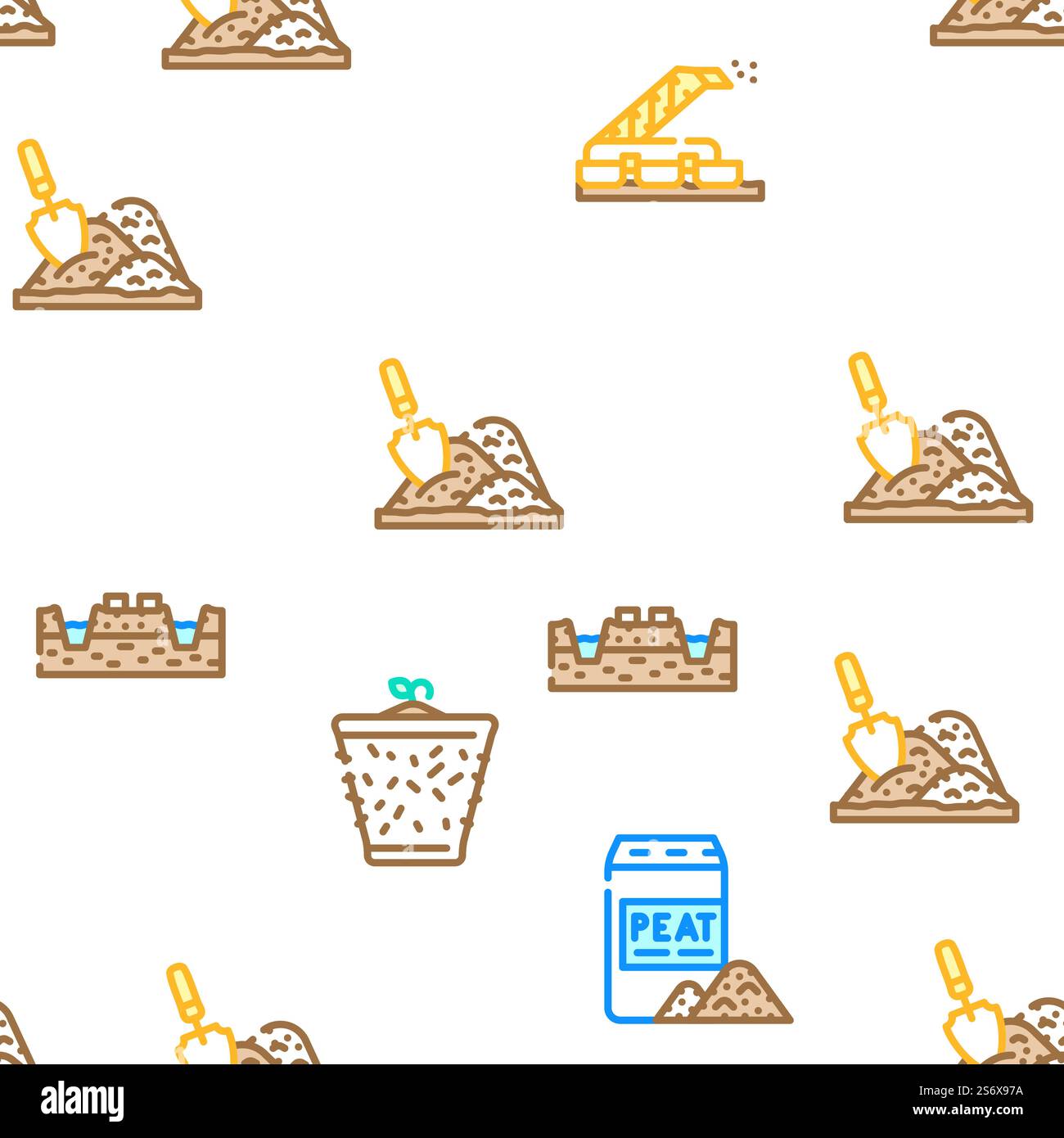 Peat Fuel Production Vector Seamless Pattern Color Line Illustration ...