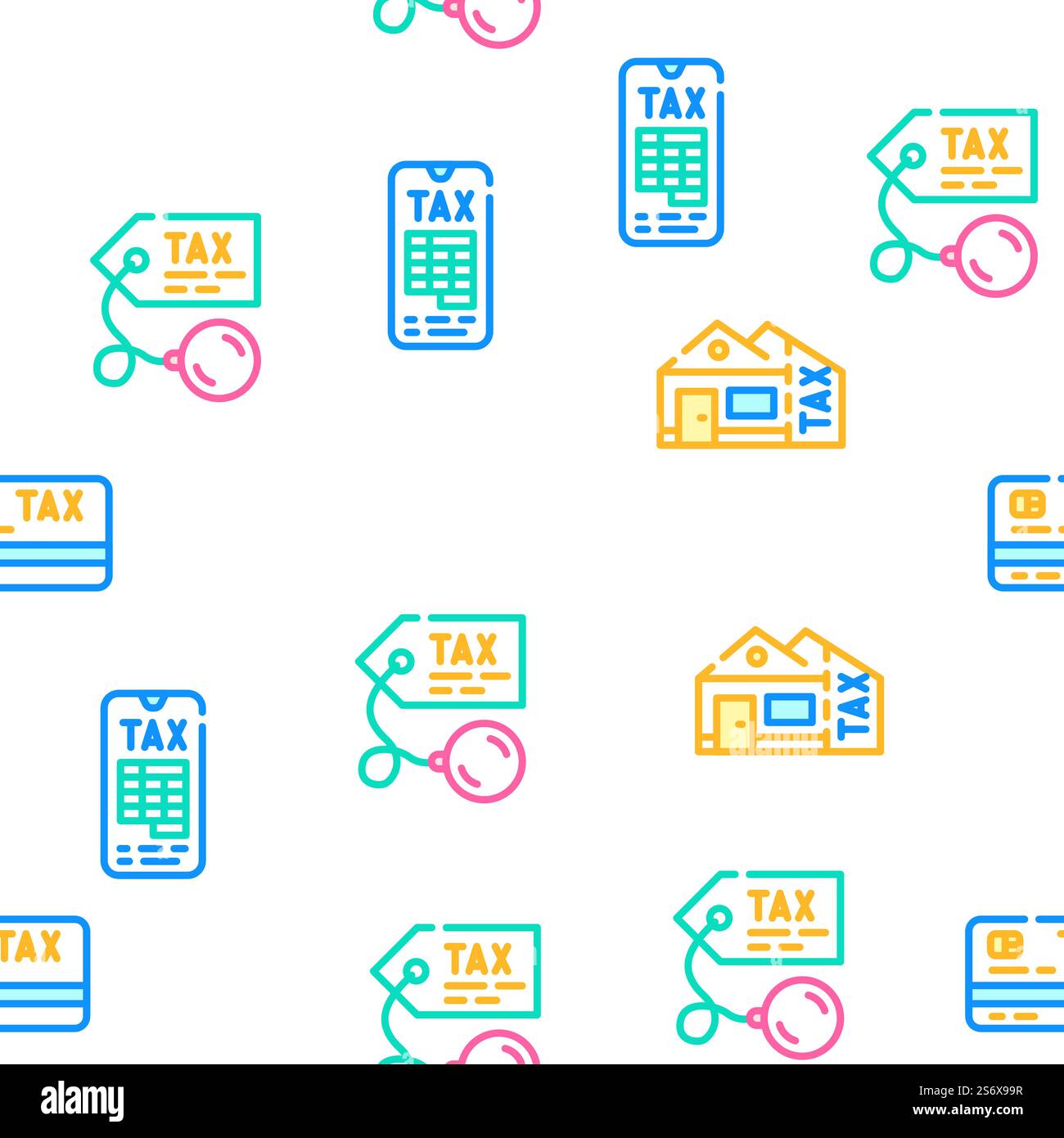 Tax Financial Payment For Income Vector Seamless Pattern Color Line ...