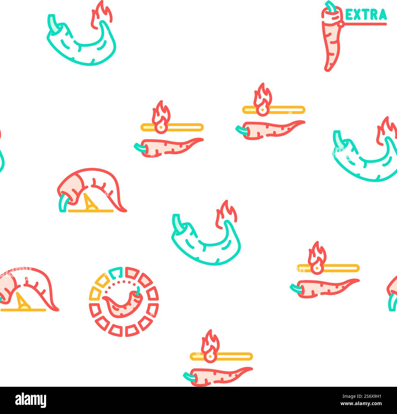 Spicy Pepper Different Scale Vector Seamless Pattern Color Line ...
