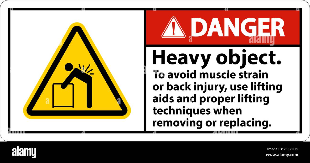 Danger Heavy Object Use Lifting Aids Label On White Background Stock ...