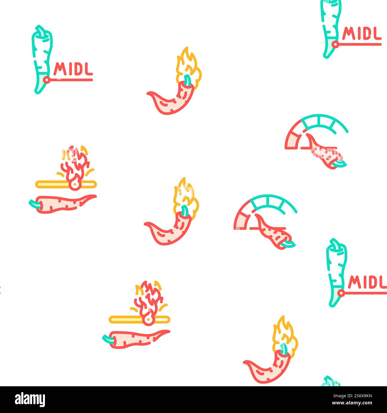 Spicy Pepper Different Scale Vector Seamless Pattern Color Line ...