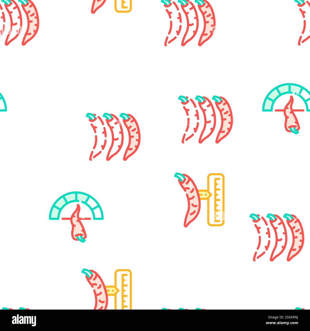 Spicy Pepper Different Scale Vector Seamless Pattern Color Line ...