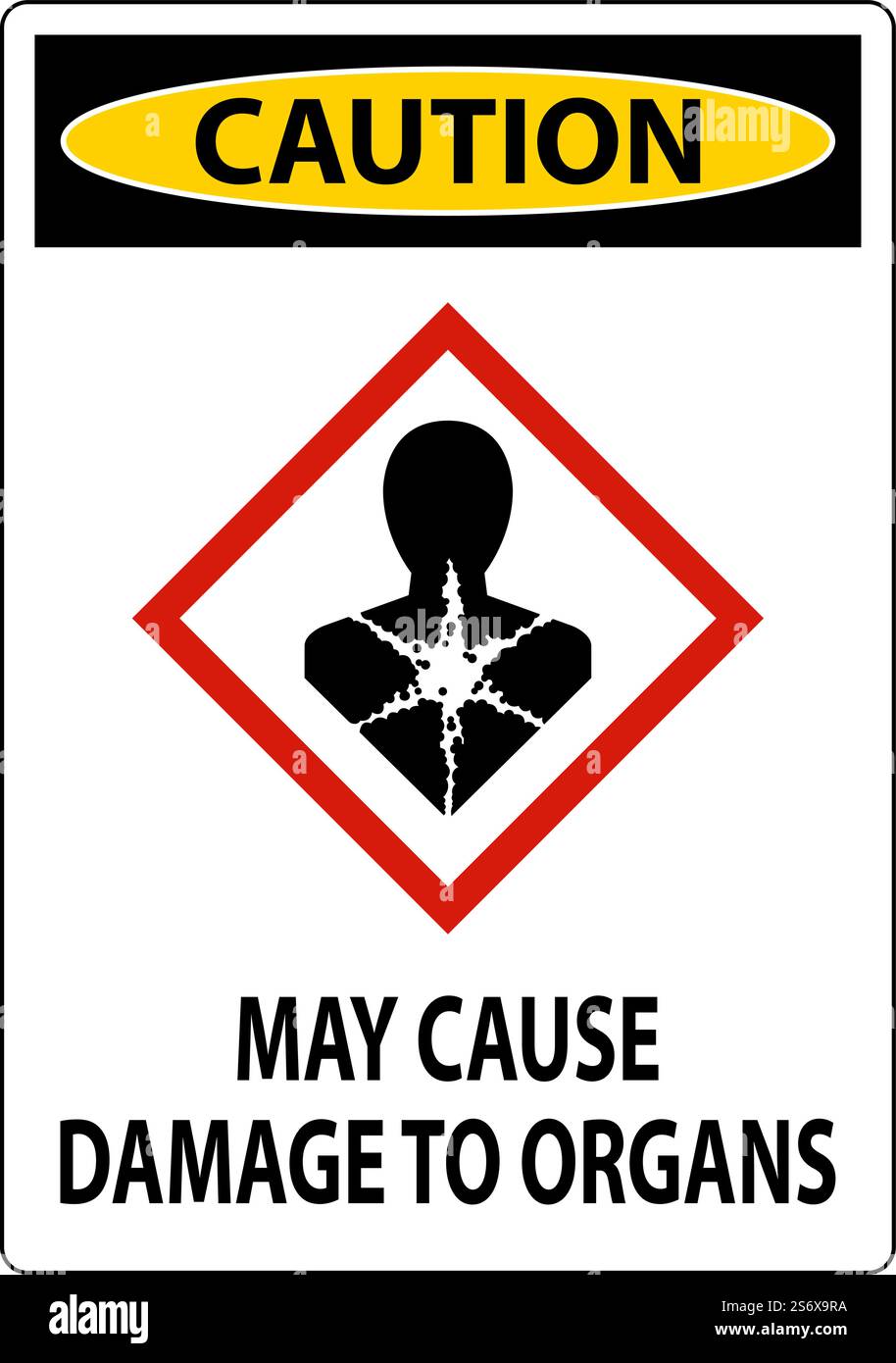 Caution May Cause Damage To Organs GHS Sign On White Background Stock ...