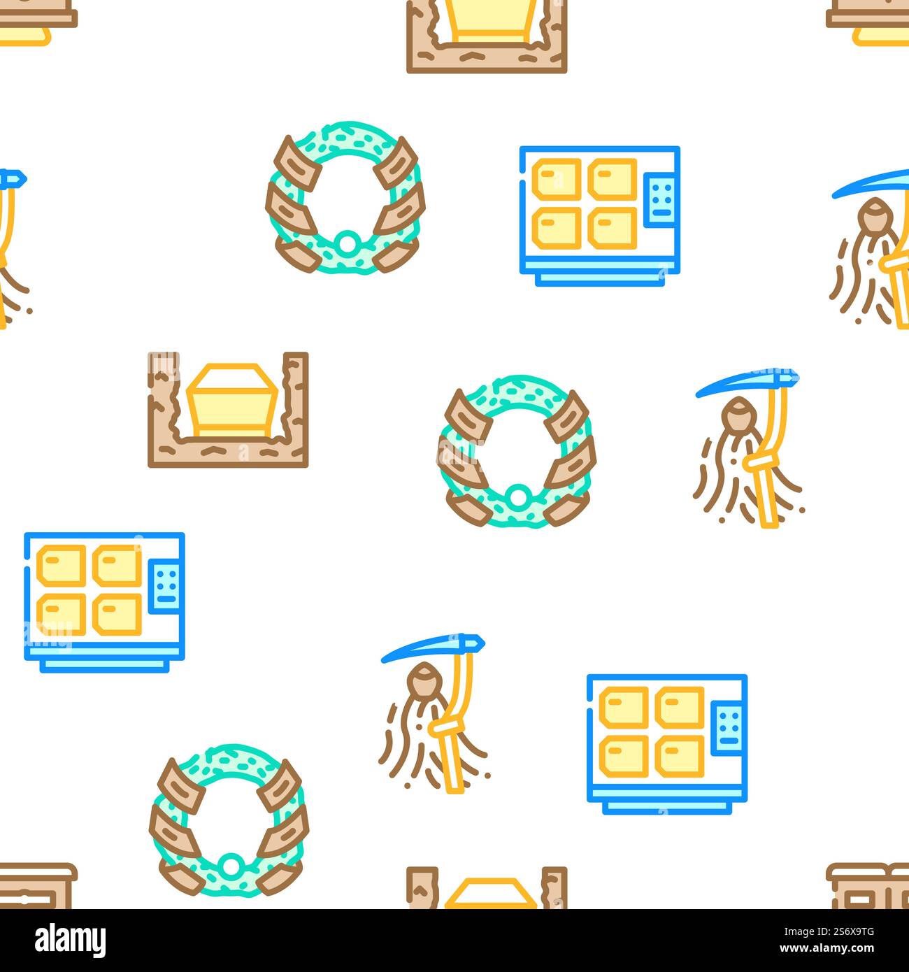 Funeral Dead Ceremony Vector Seamless Pattern Color Line Illustration ...