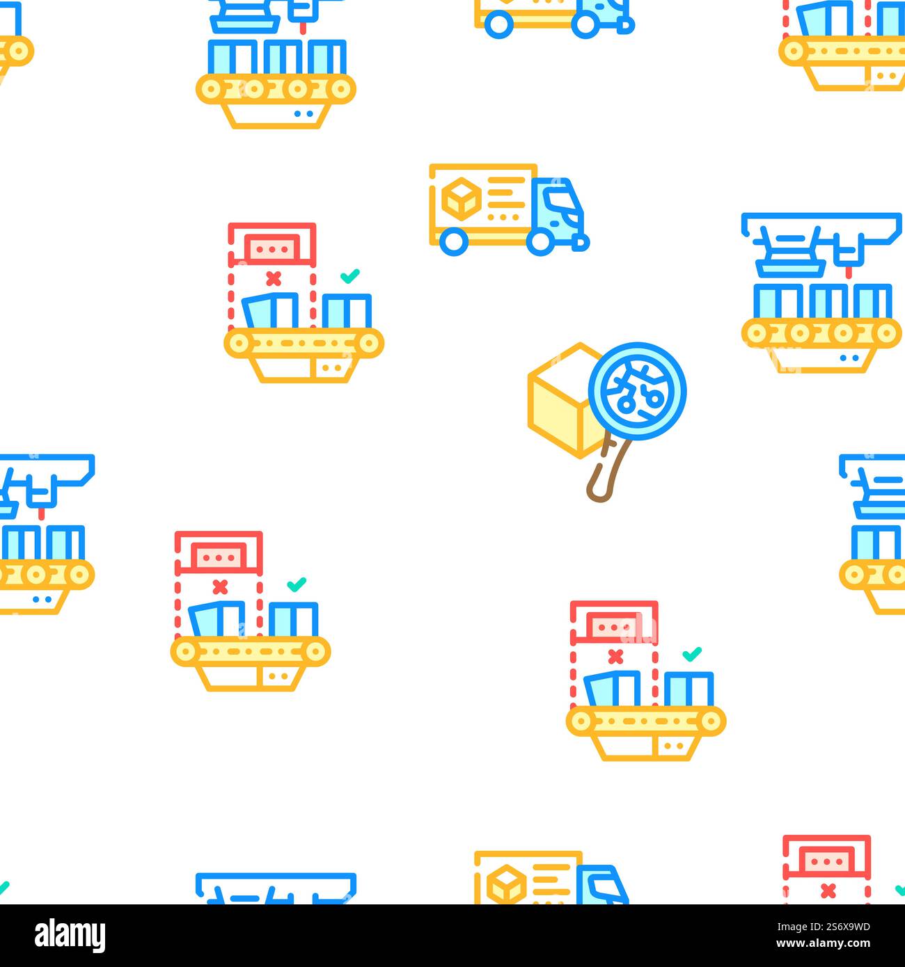 Production Business Vector Seamless Pattern Color Line Illustration ...