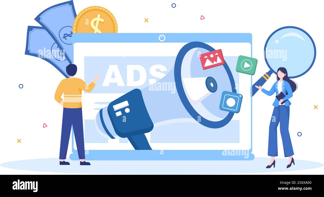 Advertising or ADS Vector Illustration for Mobile Social Media ...