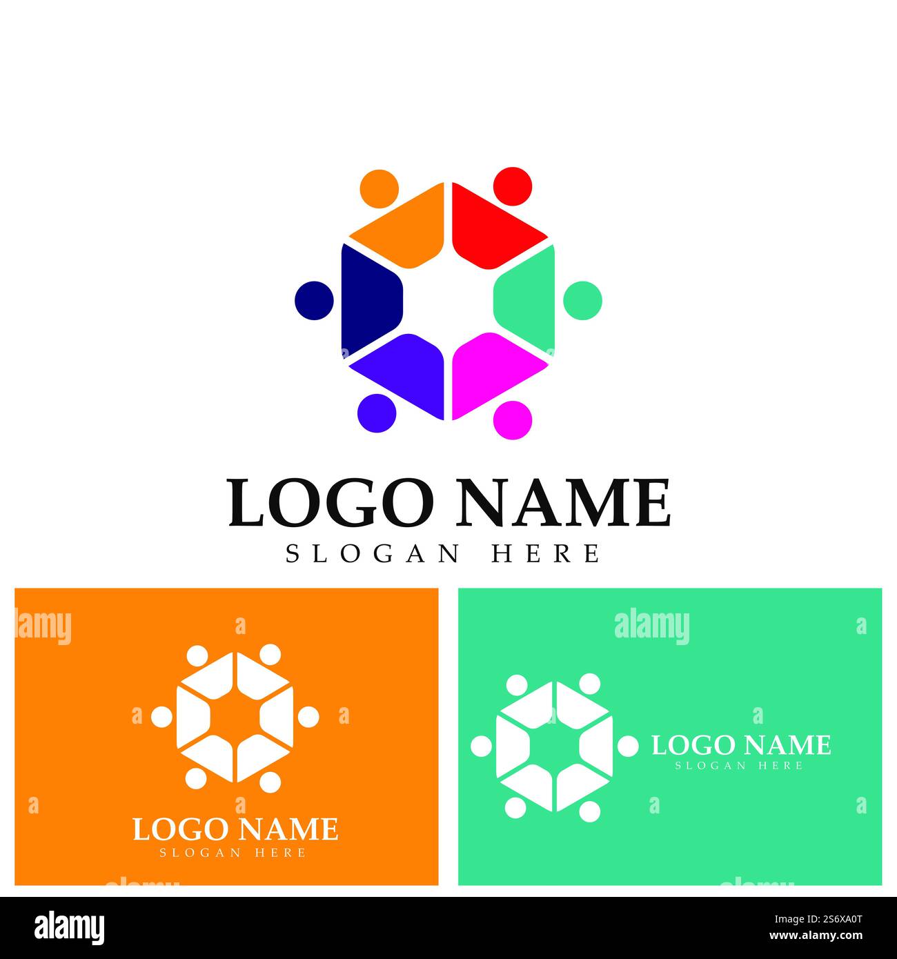 Teamwork connecting people hexagon concept logo symbol icon vector ...