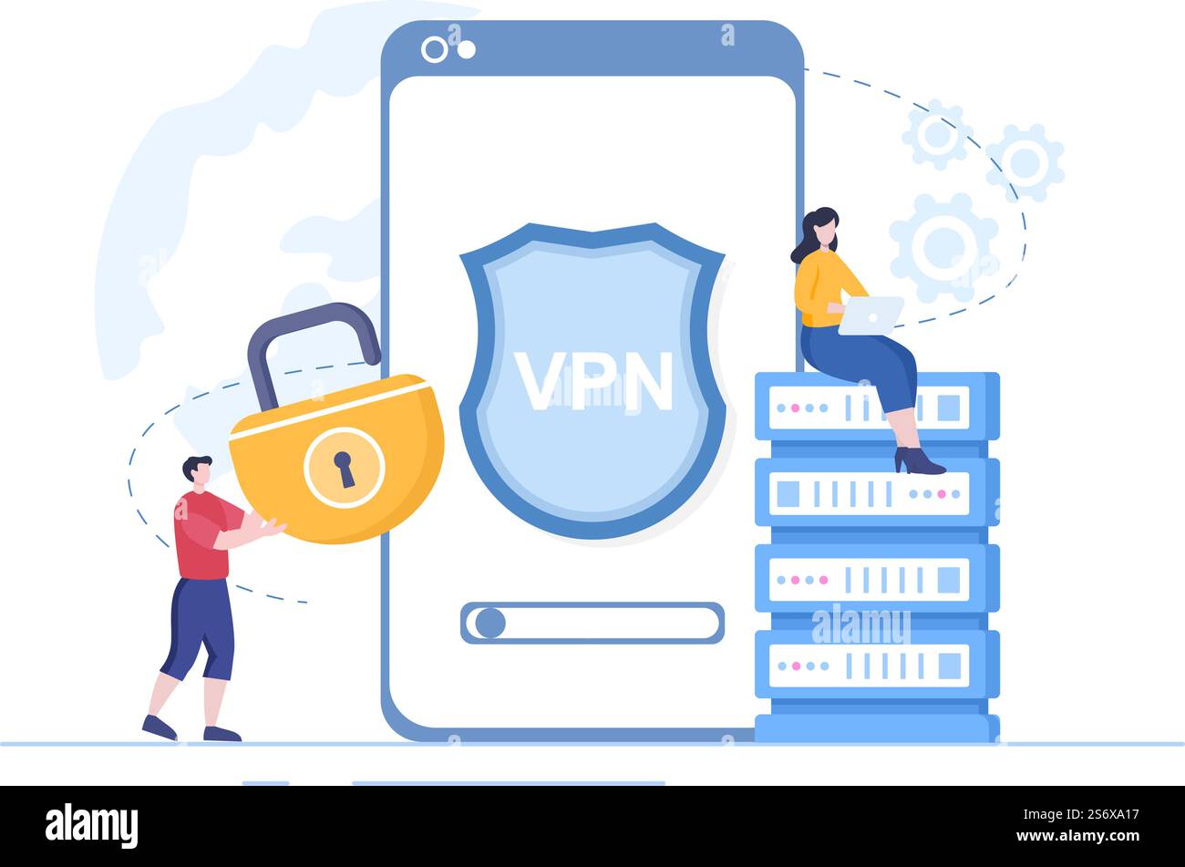 VPN or Virtual Private Network Service Cartoon Vector Illustration to ...