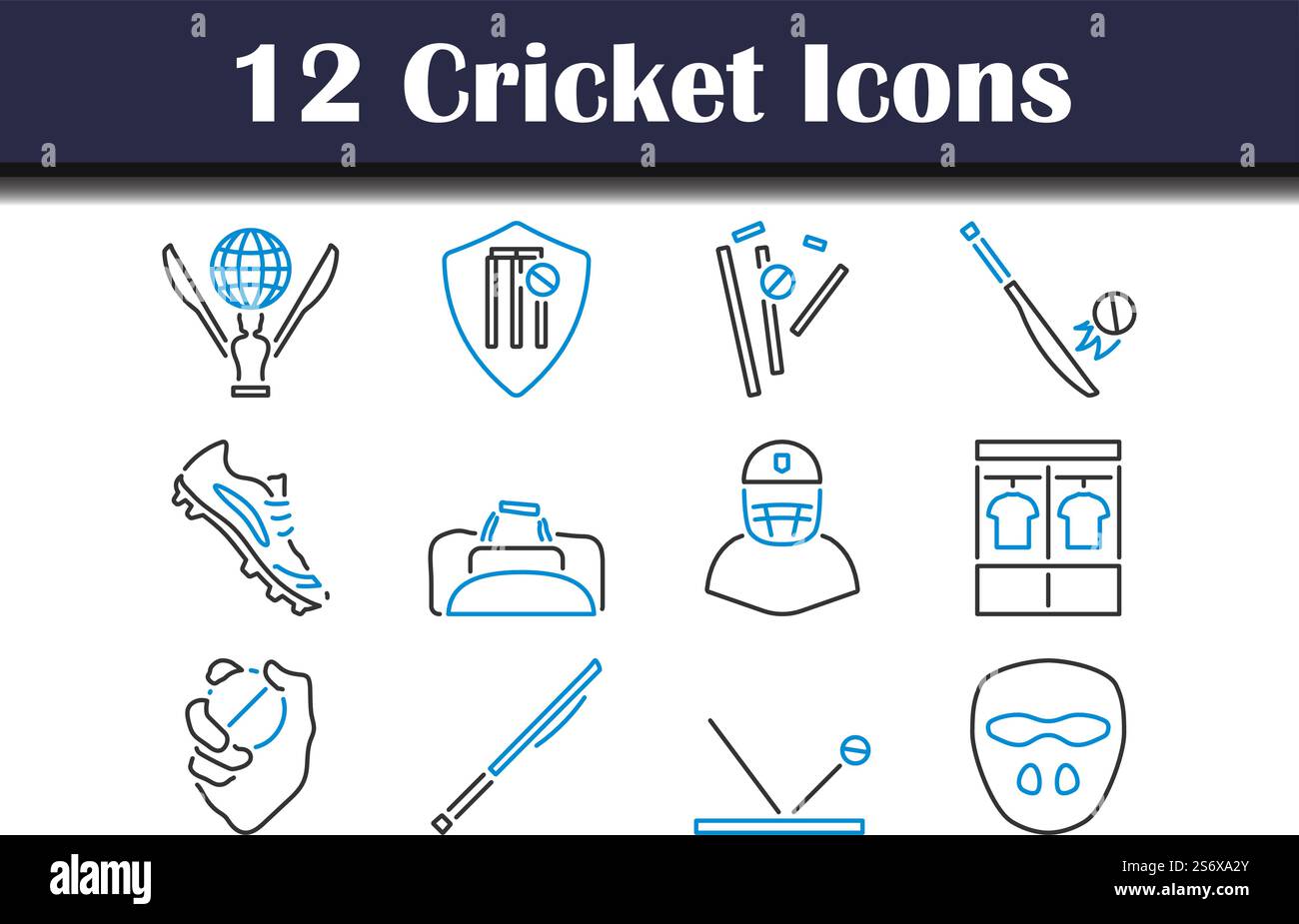 Cricket Icon Set. Editable Bold Outline With Color Fill Design. Vector ...